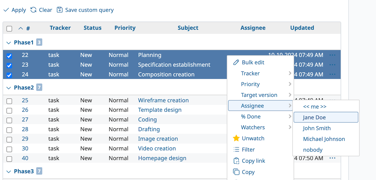Redmine Quick Tip Use The Context Menu To Bulk Update Multiple Issues Redmine Advisor 