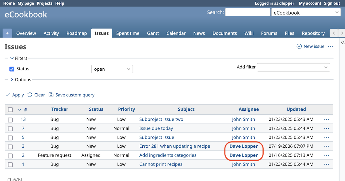 【Monthly Update】Preview of the New Features in Pre-release Redmine! Bold current user's name on ...